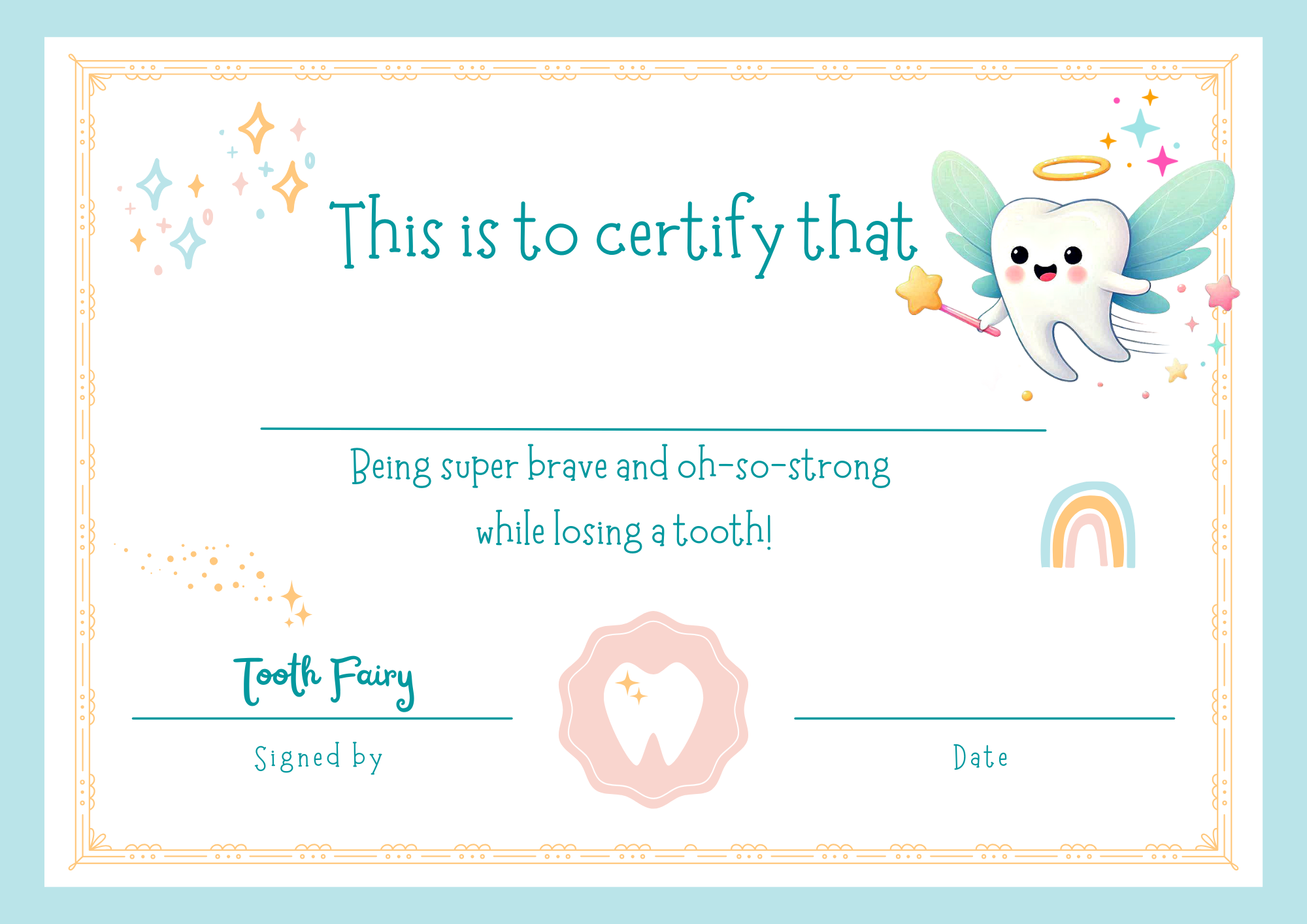 Free Tooth Fairy Certificate Super Bravery – Like The Stars