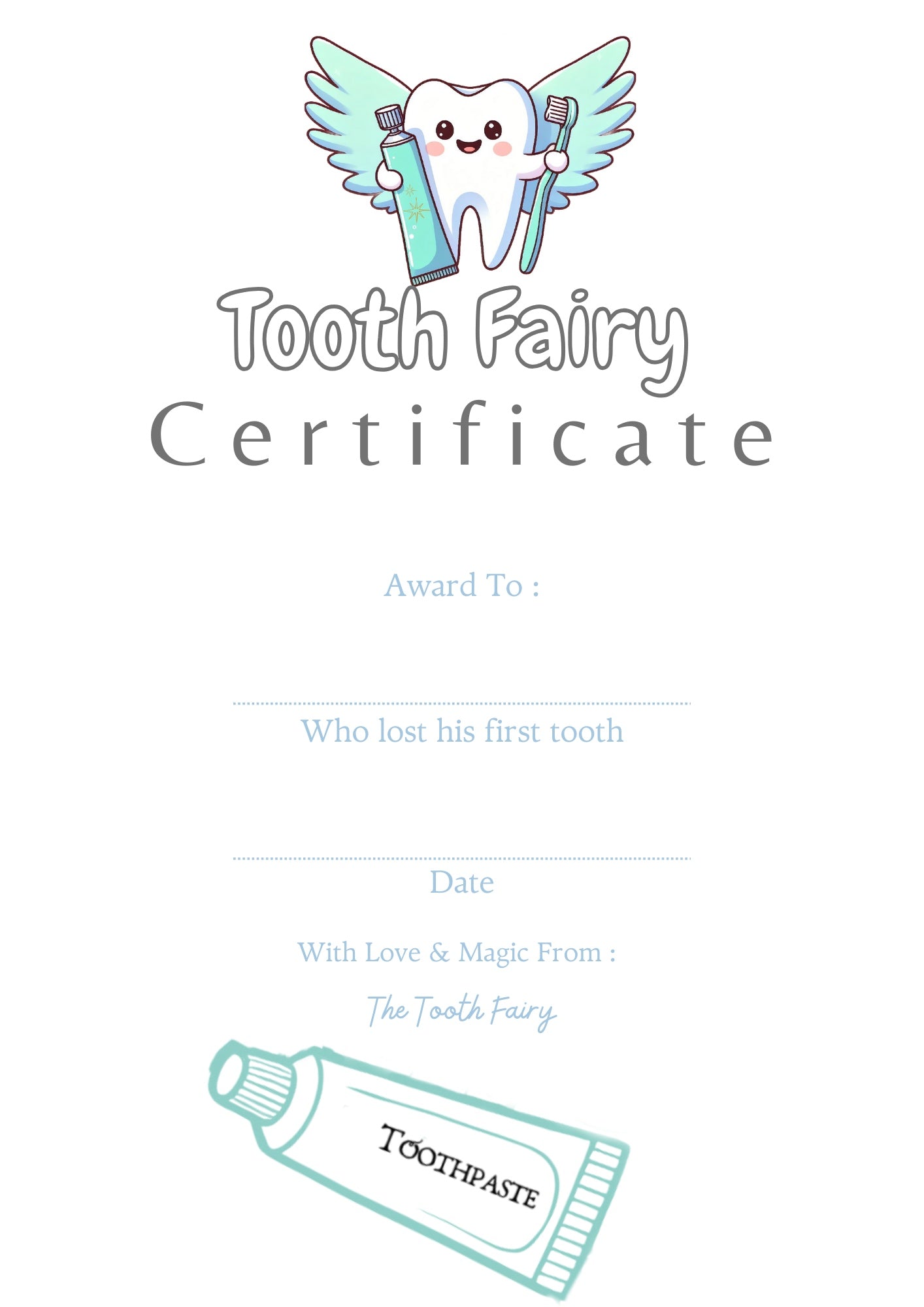 Free Tooth Fairy Certificate For Boys – Child’s First Lost Tooth – Like ...