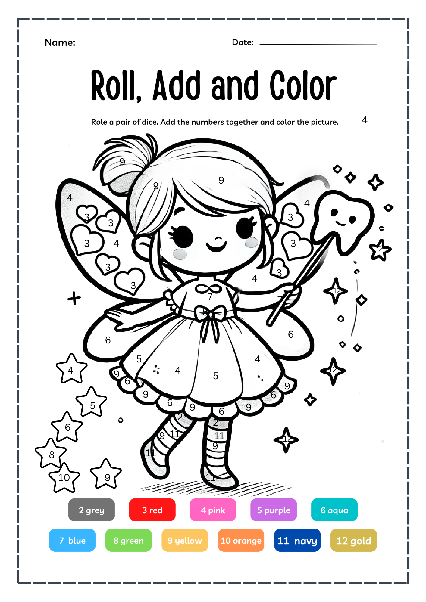 Free Tooth Fairy Color by Number – Fun Printable coloring page Activit ...
