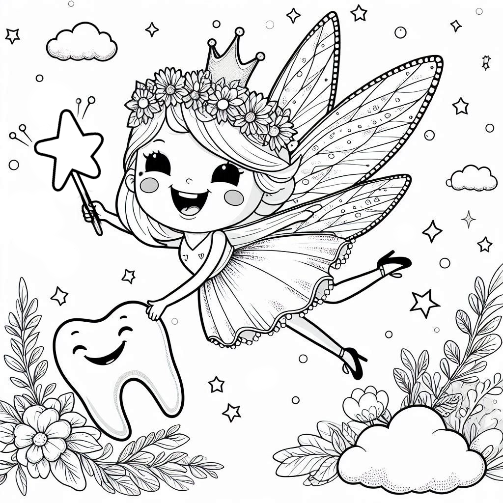 Super Cute Tooth Fairy Coloring Pages Free Printable – Like The Stars