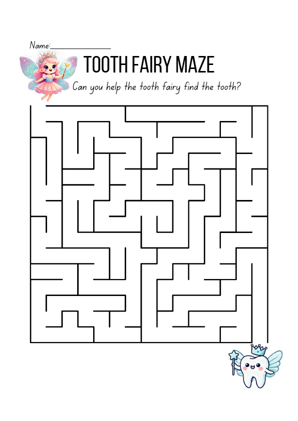 Free Tooth Fairy Maze Game For Kids – A Fun Activity Printable Workshe ...