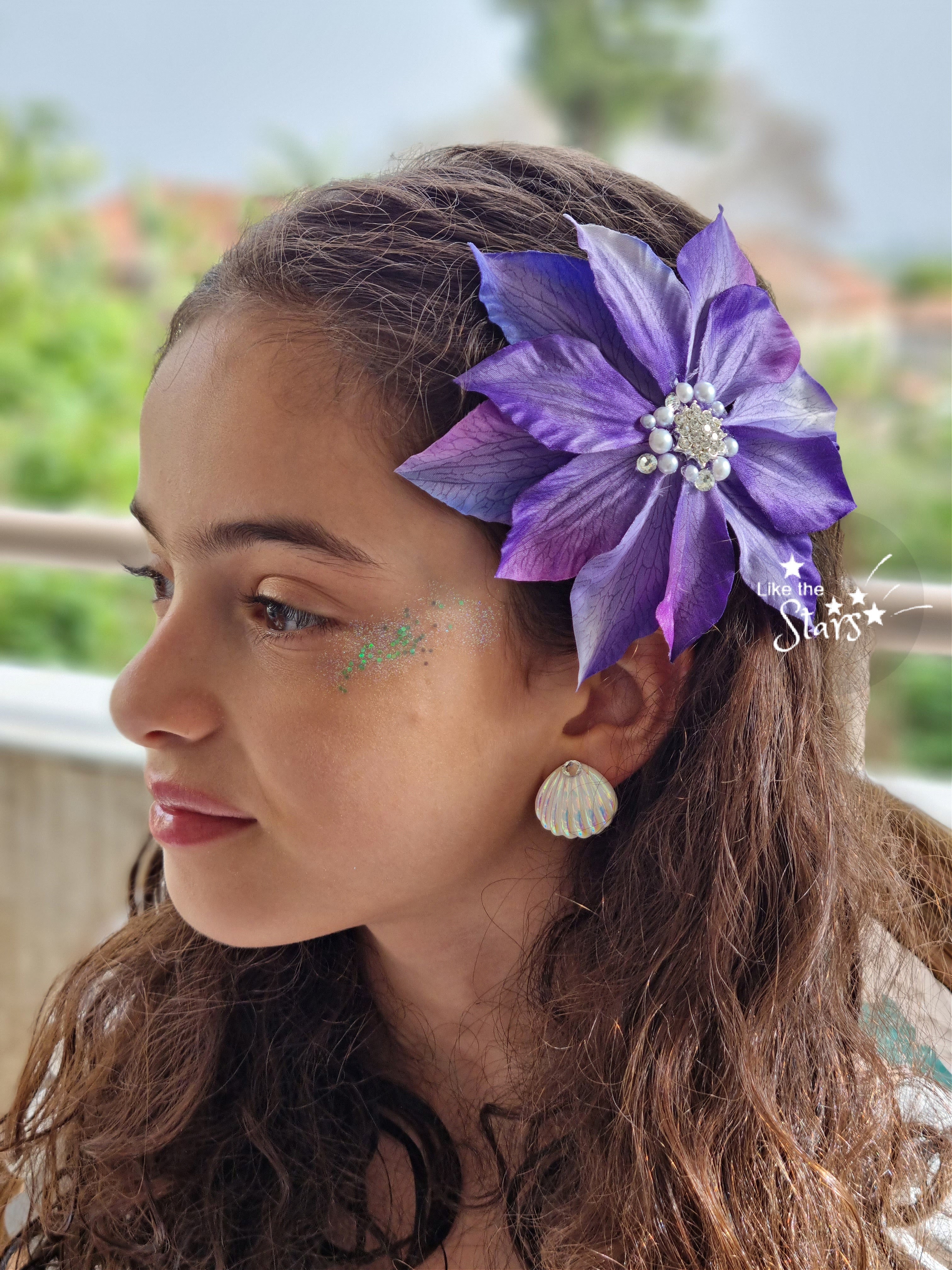 Ariel Purple Flower Hair Clip For Little Mermaid Cosplay – Like The Stars