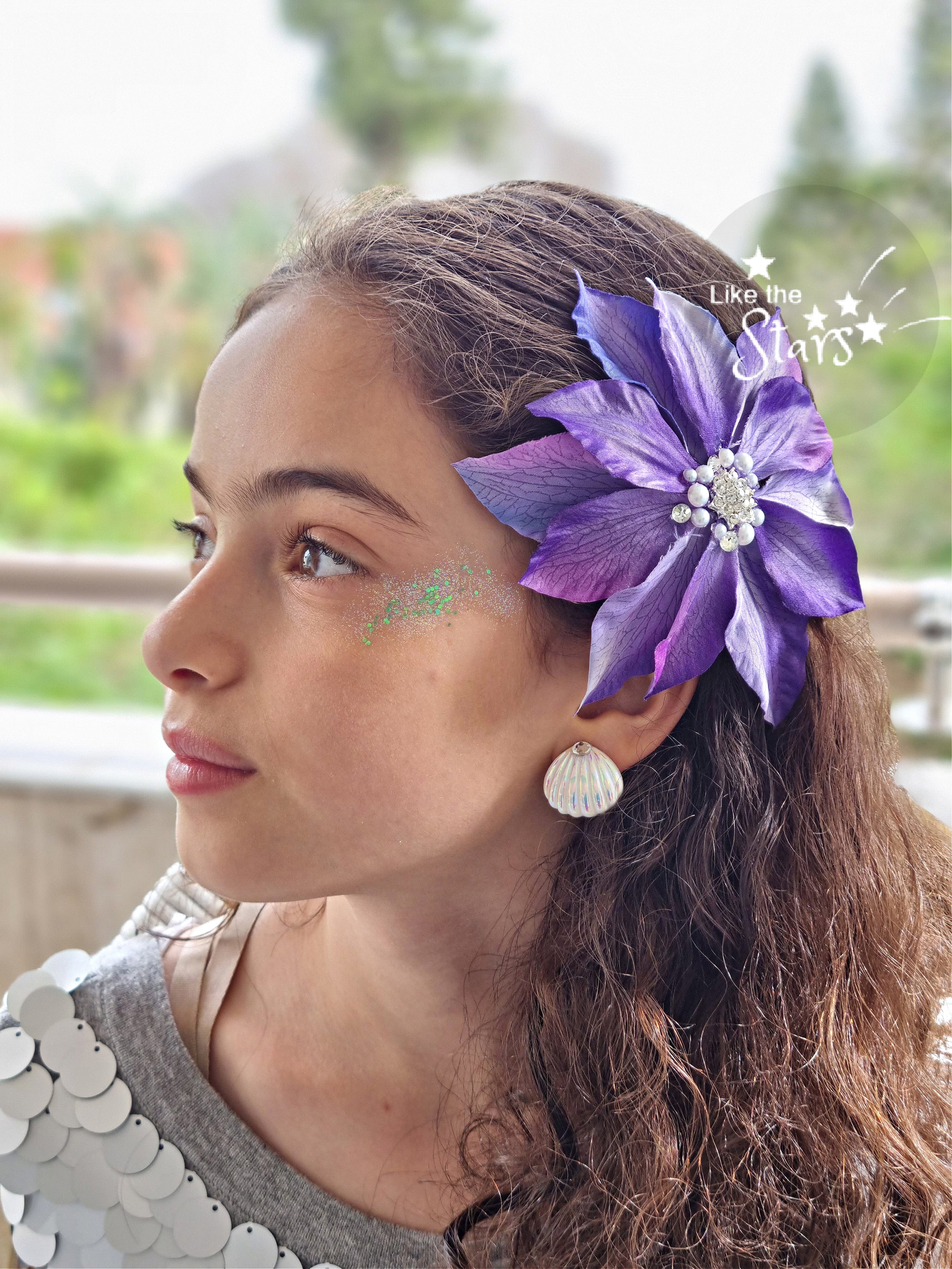 Ariel Purple Flower Hair Clip For Little Mermaid Cosplay – Like The Stars